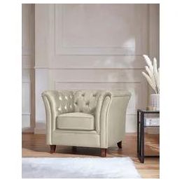 Chesterfield-Sessel Home Affaire "Reims Cocktailsessel, Sessel", beige (creme), B:98cm H:76cm T:88cm, Samtoptik (100% Polyester), Sessel, mit echter Chesterfield-Knopfheftung, hochwertige Verarbeitung