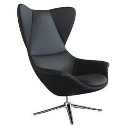 Ohrensessel FLEXLUX "Stilo Relaxsessel, TV-Sessel" Sessel Gr. Echtleder, B/H/T: 90cm x 115cm x 88cm, schwarz (deep black) Solitär, Stil-Ikone, drehbar, Fuß Aluminium