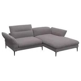 Ecksofa FLEXLUX "Salino, Funktionssofa mit Recamiere, Relaxsofa, Ecksofa" Sofas Gr. B/H/T: 245cm x 88cm x 182cm, Chenille-Struktur, Chaiselongue rechts, braun (latte) Sofa mit Arm- und Kopfteil-Verstellungen, Kaltschaum & Stahl-Wellen