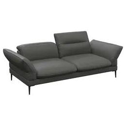 2,5-Sitzer FLEXLUX "Salino, Funktionssofa, Relaxsofa" Sofas Gr. B/H/T: 215cm x 88cm x 105cm, Echtleder, grau (warm mineral grey) Sofa mit Arm- und Kopfteil-Verstellungen, Kaltschaum & Stahl-Wellen