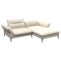 Ecksofa FLEXLUX "Salino, Funktionssofa mit Recamiere, Relaxsofa, Ecksofa" Sofas Gr. B/H/T: 245cm x 88cm x 182cm, Echtleder, Chaiselongue rechts, weiß (warm white) Sofa mit Arm- und Kopfteil-Verstellungen, Kaltschaum & Stahl-Wellen