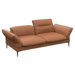 2,5-Sitzer FLEXLUX "Salino, Funktionssofa, Relaxsofa", braun (modern cognac braun), B:215cm H:88cm T:105cm, 100% Echtleder, Sofas, Sofa mit Arm- und Kopfteil-Verstellungen, Kaltschaum & Stahl-Wellen