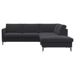 Ecksofa FLEXLUX "Fiore, L-Form" Sofas Gr. B/H/T: 234cm x 85cm x 225cm, Lederoptik, Ottomane rechts, schwarz (gorilla blac) schmale Armlehnen, Füße Aluschwarz, BT 234225cm, Kaltschaum im Sitz