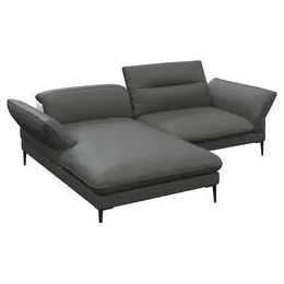 Ecksofa FLEXLUX "Salino, Funktionssofa mit Recamiere, Relaxsofa, Ecksofa" Sofas Gr. B/H/T: 245cm x 88cm x 182cm, Echtleder, Recamiere links, grau (warm mineral grey) Sofa mit Arm- und Kopfteil-Verstellungen, Kaltschaum & Stahl-Wellen Bestseller