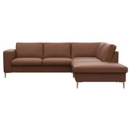 Ecksofa FLEXLUX "Fiore, L-Form" Sofas Gr. B/H/T: 241cm x 85cm x 225cm, Echtleder, Ottomane rechts, braun (old chestnut) breite Armlehnen, Füße AluEiche, BT 241225 cm, Kaltschaum im Sitz