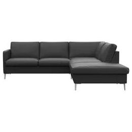 Ecksofa FLEXLUX "Fiore, L-Form" Sofas Gr. B/H/T: 234cm x 85cm x 225cm, Echtleder, Ottomane rechts, schwarz (deep black) schmale Armlehnen, Füße alufarben, BT 234225 cm, Kaltschaum im Sitz