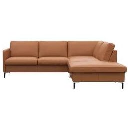 Ecksofa FLEXLUX "Fiore, L-Form" Sofas Gr. B/H/T: 234cm x 85cm x 225cm, Echtleder, Ottomane rechts, braun (modern cogna) schmale Armlehnen, Füße Aluschwarz, BT 234225cm, Kaltschaum im Sitz