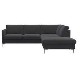 Ecksofa FLEXLUX "Fiore, L-Form" Sofas Gr. B/H/T: 234cm x 85cm x 225cm, Lederoptik, Ottomane rechts, grau (shark grey) schmale Armlehnen, Füße alufarben, BT 234225 cm, Kaltschaum im Sitz