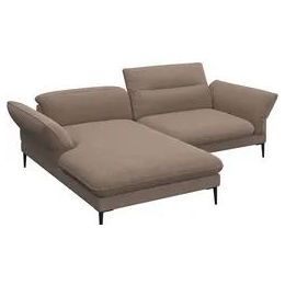 Ecksofa FLEXLUX "Salino, Funktionssofa mit Recamiere, Relaxsofa, Ecksofa" Sofas Gr. B/H/T: 245cm x 88cm x 182cm, Chenille-Struktur, Recamiere links, braun (hazel) Sofa mit Arm- und Kopfteil-Verstellungen, Kaltschaum & Stahl-Wellen