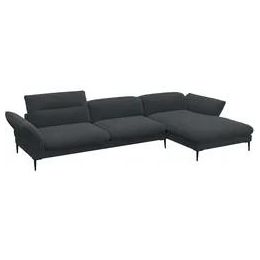 Ecksofa FLEXLUX "Salino, Funktionssofa mit Recamiere, Relaxsofa, Ecksofa" Sofas Gr. B/H/T: 340cm x 88cm x 182cm, Lederoptik, Recamiere rechts, grau (shark grey) Sofa mit Arm- und Kopfteil-Verstellungen, Kaltschaum & Stahl-Wellen