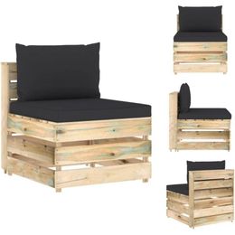 vidaXL Gartensofaelemente - Living Modulares Mittelsofa mit Kissen Grün Imprägniertes Holz - Schwarz