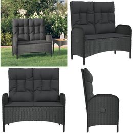 vidaXL Gartenbank mit Liegefunktion & Kissen 107cm Poly Rattan Schwarz - Gartenbank - Gartenbänke - Home & Living - Schwarz