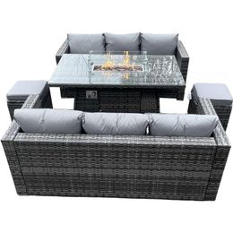 Outdoor pe Rattan Gartenmöbel Gas Feuer Grube Esstisch Lounge Sofa 2 Piece Fußhocker Dunkelgrau gemischte Terrasse - Fimous