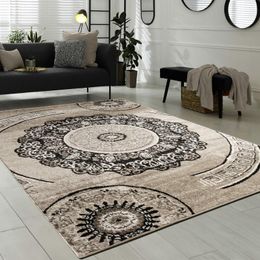 Teppich Wohnzimmer Kurzflor Orient Design Vintage Mandala Muster Braun Beige 160x220 cm - Paco Home