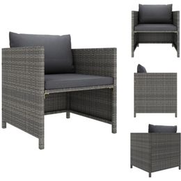 vidaXL Gartensofaelemente - Living Gartensofa mit Kissen Grau Poly Rattan - Grau