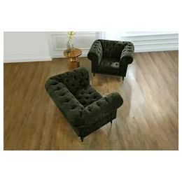 Guido Maria Kretschmer Home & Living Loveseat GUIDO MARIA KRETSCHMER HOME & LIVING "Tinnum Loveseat, Chesterfield Sessel" Sessel Gr. Struktur weich, B/H/T: 121cm x 77cm x 87cm, schwarz