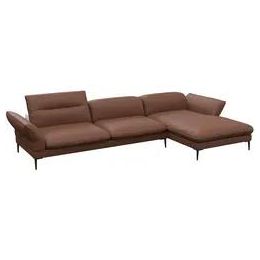 Ecksofa FLEXLUX "Salino, Funktionssofa mit Recamiere, Relaxsofa, Ecksofa" Sofas Gr. B/H/T: 340cm x 88cm x 182cm, Echtleder, Recamiere rechts, braun (old chestnut brown) Sofa mit Arm- und Kopfteil-Verstellungen, Kaltschaum & Stahl-Wellen