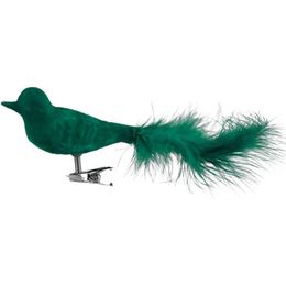 BURI - Glas-Weihnachtsbaumschmuck Vogel 2er-Set mit weichem Samtbezug Weihnachtsdeko - grün