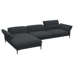 Ecksofa FLEXLUX "Salino, Funktionssofa mit Recamiere, Relaxsofa, Ecksofa" Sofas Gr. B/H/T: 340cm x 88cm x 182cm, Lederoptik, Chaiselongue links, schwarz (gorilla black) Sofa mit Arm- und Kopfteil-Verstellungen, Kaltschaum & Stahl-Wellen