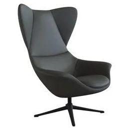 Ohrensessel FLEXLUX "Stilo Relaxsessel, TV-Sessel" Sessel Gr. Echtleder, B/H/T: 90 cm x 115 cm x 88 cm, grau (warm mineral grey) Solitär, Stil-Ikone, drehbar, Fuß schwarz