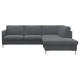 Ecksofa FLEXLUX "Fiore, L-Form" Sofas Gr. B/H/T: 234cm x 85cm x 225cm, Lederoptik, Ottomane rechts, grau (elephant gre) schmale Armlehnen, Füße alufarben, BT 234225 cm, Kaltschaum im Sitz