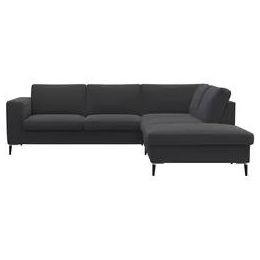 Ecksofa FLEXLUX "Fiore, L-Form" Sofas Gr. B/H/T: 241cm x 85cm x 225cm, Lederoptik, Ottomane rechts, grau (shark grey) breite Armlehnen, Füße Aluschwarz, BT 241225 cm, Kaltschaum im Sitz