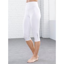 WITT Damen Caprileggings mit Glitzerdruck am Saum, wei&szlig; + schwarz, Gr&ouml;&szlig;e 54