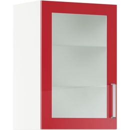 Glashängeschrank IMPULS KÜCHEN ""Turin", Breite/Höhe: 50 oder 60/72,3 cm" Schränke Gr. B/H/T: 50 cm x 72,3 cm x 34,5 cm, links-Rot Hochglanz, 1 St., rot (rot hochglanz) Hängeschränke vormontiert, mit Glasdrehtür, verstellbarem Glasfachboden