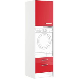 Waschmaschinenumbauschrank IMPULS KÜCHEN ""Turin", Breite/Höhe: 64/220,6 cm, mit Soft-Close", rot (rot hochglanz), B:64cm H:220,6cm T:68,5cm, Holzwerkstoff, Schränke, mit Wangen, Schubka., Auszug, Wäschekorb Aufl., verstellba. Fachboden