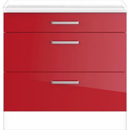 Auszugsunterschrank IMPULS KÜCHEN ""Turin", Breite/Höhe: 90/72,3 cm, mit Soft-Close" Schränke Gr. B/H/T: 90 cm x 72,3 cm x 57,9 cm, Rot Hochglanz, rot (rot hochglanz) Küchenunterschrank vormontiert, mit Schubkasten, Auszügen