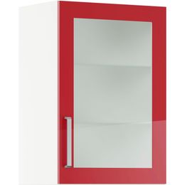 Glashängeschrank IMPULS KÜCHEN ""Turin", Breite/Höhe: 50 oder 60/72,3 cm" Schränke Gr. B/H/T: 50 cm x 72,3 cm x 34,5 cm, rechts-Rot Hochglanz, 1 St., rot (rot hochglanz) Hängeschränke vormontiert, mit Glasdrehtür, verstellbarem Glasfachboden