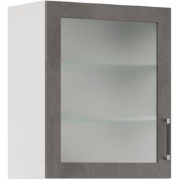 Glashängeschrank IMPULS KÜCHEN ""Prag", Breite/Höhe: 50 oder 60/72,3 cm" Schränke Gr. B/H/T: 60 cm x 72,3 cm x 34,2 cm, links, 1 St., grau (beton, optik schiefer dunkelgrau) Hängeschränke vormontiert, mit Glasdrehtür, verstellbarem Glasfachboden