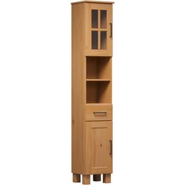 Hochschrank Welltime "Ulea" Schränke Gr. B/H/T: 33 cm x 180 cm x 30 cm, 2 St., gelb (honigfarben lackiert) Bad-Hochschränke Badschrank aus Massivholz mit Schubkasten - Maße (BTH) 3330180 cm