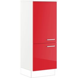 Kühlumbauschrank IMPULS KÜCHEN ""Turin", Breite/Höhe: 60/147,5 cm", rot (rot hochglanz), B:60cm H:147,5cm T:57,9cm, Holzwerkstoff, Schränke, vormontiert, mit Drehtüren, mit verstellbarem Fachboden