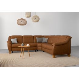Ecksofa Home Affaire "Caldera L-Form", braun (haselnuss), B:270cm T:250cm, 100% Polyester, Sofas, Ecksofa, Federkern, wahlweise mit Kopfteilverstellung, Bettfunktion, Bettkasten