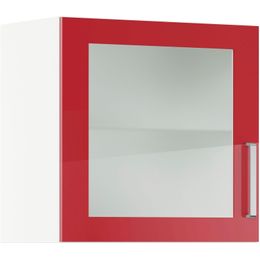 Glashängeschrank IMPULS KÜCHEN ""Turin", Breite/Höhe: 50 oder 60/57,9 cm" Schränke Gr. B/H/T: 60 cm x 57,9 cm x 34,5 cm, links-Rot Hochglanz, 1 St., rot (rot hochglanz) Hängeschränke vormontiert, mit Glasdrehtür, verstellbarem Glasfachboden