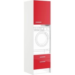 Waschmaschinenumbauschrank IMPULS KÜCHEN ""Turin", Breite/Höhe: 64/220,6 cm, mit Soft-Close", rot (rot hochglanz), B:64cm H:220,6cm T:68,5cm, Holzwerkstoff, Schränke, mit Wangen, Schubka., Auszug, Wäschekorb Aufl., verstellba. Fachboden