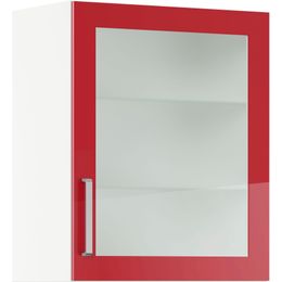 Glashängeschrank IMPULS KÜCHEN ""Turin", Breite/Höhe: 50 oder 60/72,3 cm" Schränke Gr. B/H/T: 60 cm x 72,3 cm x 34,5 cm, rechts-Rot Hochglanz, 1 St., rot (rot hochglanz) Hängeschränke vormontiert, mit Glasdrehtür, verstellbarem Glasfachboden