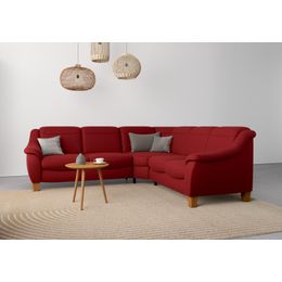 Ecksofa Home Affaire "Caldera L-Form", rot (bordeaux), B:270cm H:91cm T:250cm, 100% Polyester, Sofas, Ecksofa, Federkern, wahlweise mit Kopfteilverstellung, Bettfunktion, Bettkasten