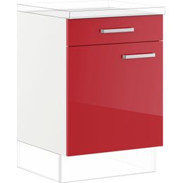 Unterschrank IMPULS KÜCHEN ""Turin", Breite/Höhe: 60/72,3 cm, mit Soft-Close" Schränke Gr. B/H/T: 60 cm x 72,3 cm x 57,9 cm, Rot Hochglanz-links, 1 St., rot (rot hochglanz) vormontiert, mit Schubkasten, Drehtür