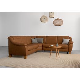 Ecksofa Home Affaire "Caldera L-Form", braun (haselnuss), B:270cm T:250cm, 100% Polyester, Sofas, Ecksofa, Federkern, wahlweise mit Kopfteilverstellung, Bettfunktion, Bettkasten