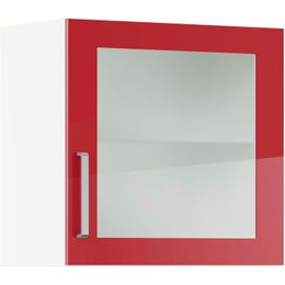 Glashängeschrank IMPULS KÜCHEN ""Turin", Breite/Höhe: 50 oder 60/57,9 cm" Schränke Gr. B/H/T: 60 cm x 57,9 cm x 34,5 cm, rechts-Rot Hochglanz, 1 St., rot (rot hochglanz) Hängeschränke vormontiert, mit Glasdrehtür, verstellbarem Glasfachboden