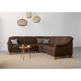 Ecksofa Home Affaire "Caldera L-Form", braun (dunkelbraun), B:270cm H:91cm T:250cm, 100% Polyester, Sofas, Ecksofa, Federkern, wahlweise mit Kopfteilverstellung, Bettfunktion, Bettkasten