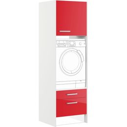 Waschmaschinenumbauschrank IMPULS KÜCHEN ""Turin", Breite/Höhe: 64/206,2 cm, mit Soft-Close", rot (rot hochglanz), B:64cm H:206,2cm T:68,5cm, Holzwerkstoff, Schränke, mit Wangen, Schubka., Auszug, Wäschekorb Aufl., verstellba. Fachboden
