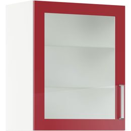 Glashängeschrank IMPULS KÜCHEN ""Turin", Breite/Höhe: 50 oder 60/72,3 cm" Schränke Gr. B/H/T: 60 cm x 72,3 cm x 34,5 cm, links-Rot Hochglanz, 1 St., rot (rot hochglanz) Hängeschränke vormontiert, mit Glasdrehtür, verstellbarem Glasfachboden