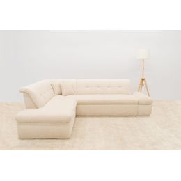 Ecksofa DOMO collection "Moric L-Form", beige (creme), B:273cm H:80cm T:216cm, 100% Polyester, Sofas, Ecksofa, wahlweise mit Bettfunktion und Armlehnenverstellung, auch in Cord