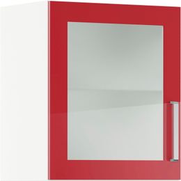 Glashängeschrank IMPULS KÜCHEN ""Turin", Breite/Höhe: 50 oder 60/57,9 cm" Schränke Gr. B/H/T: 50 cm x 57,9 cm x 34,5 cm, links-Rot Hochglanz, 1 St., rot (rot hochglanz) Hängeschränke vormontiert, mit Glasdrehtür, verstellbarem Glasfachboden