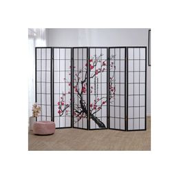 Homestyle4u Paravent Raumteiler Kirschblüten Sichtschutz Schwarz Holz Indoor faltbar