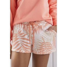 Lascana Sweatshorts '-Loungeshorts' orange Gr. 32/34 für Damen. Mit Allover-Druck, Kordelzug, Kordel. Basic. Nachhaltig.