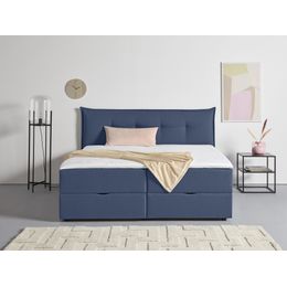 Boxbett Andas "Kederleicht", blau, B:205cm L:213cm, Komplettbetten, Boxspringbett, inklusive Bettkasten & Topper, in 4 Breiten und 2 Härtegraden